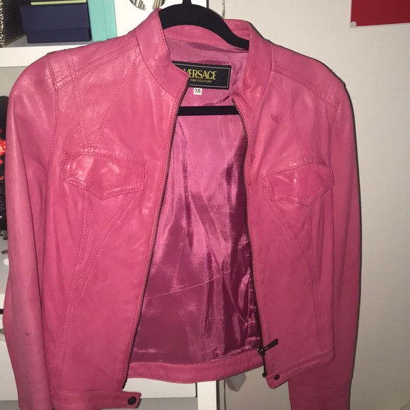 Versace | Jackets & Coats | Versace Hot Pink Real Leather Jacket | Poshmark
